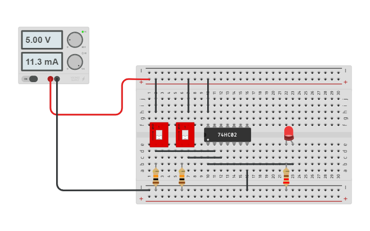 Circuit design porta logica nor - Tinkercad