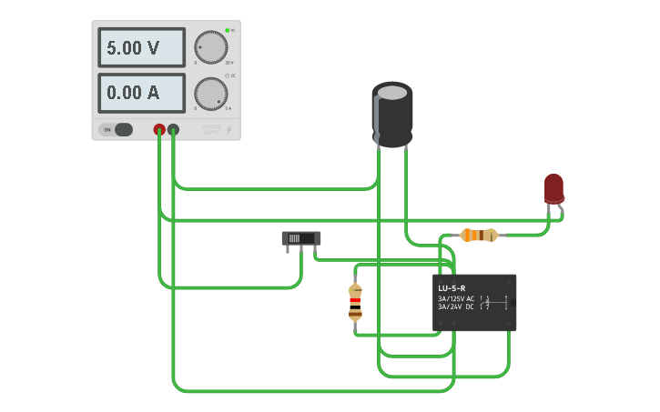 Circuit design Relay LED Blink | Tinkercad