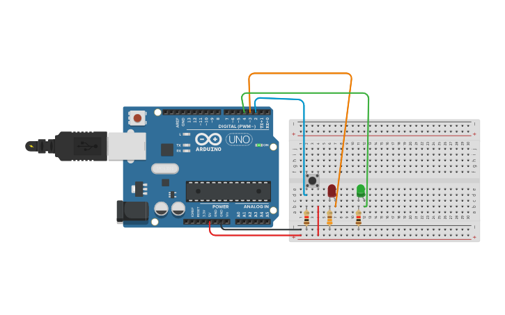 Circuit design Copy of botón y led | Tinkercad