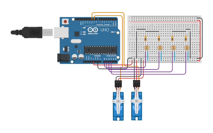 Circuit design DUAL AXIS SOLAR TRACKER - Tinkercad