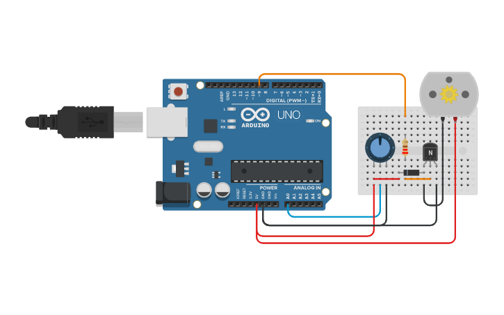 Circuit design motor DC using potentiometer - Tinkercad