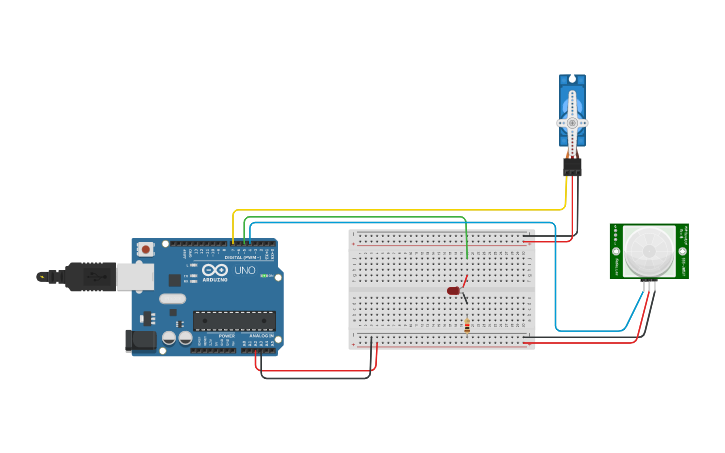 Circuit Design Practica 9 Pir Servomotor Tinkercad