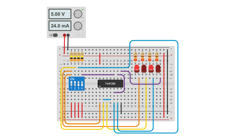 Circuit design Binary to Gray Code XOR | Tinkercad Circuit design Binary to Gray Code XOR | Tinkercad