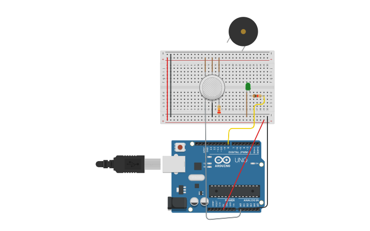 Circuit design Sensor de Gas | Tinkercad