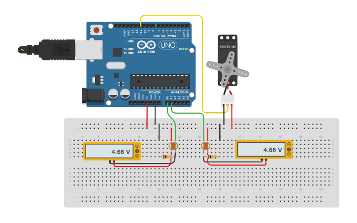 Circuit Design Solar Tracker Arduino Uno Tinkercad