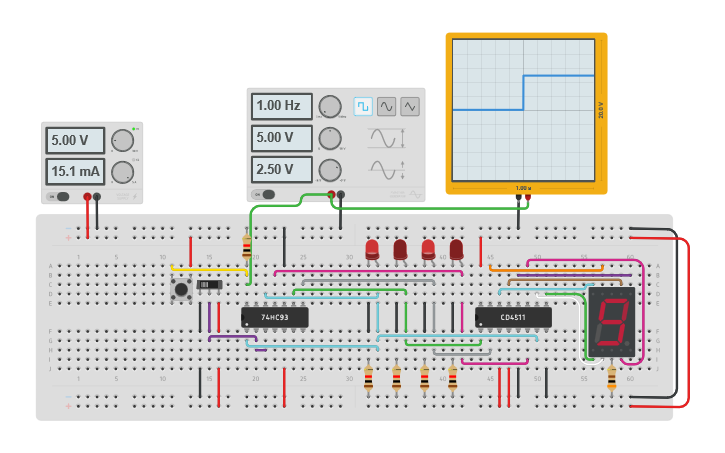 Circuit design Contador Modulo 10 - Decodificador BCD (7 Segmentos) - Tinkercad
