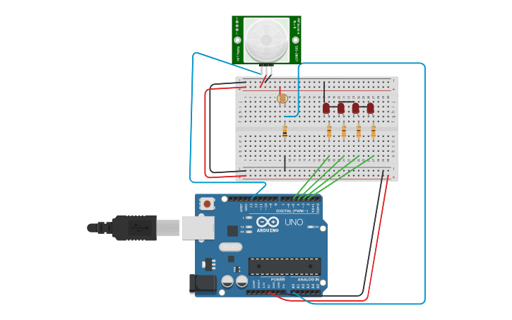 Circuit design Sensor de luz nocturno - Tinkercad