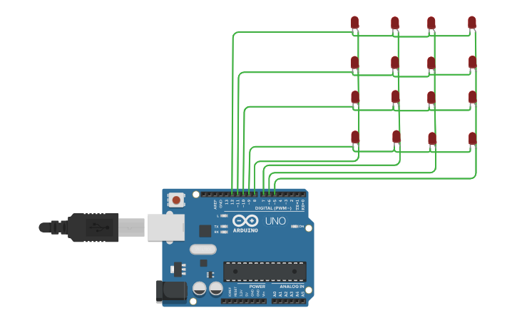 Circuit design LED MATRIX USING 8 PINS - Tinkercad