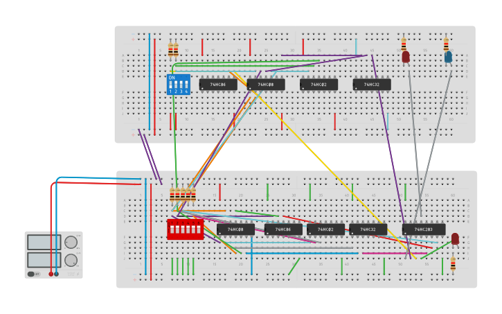 Circuit design 2-bit alu - Tinkercad