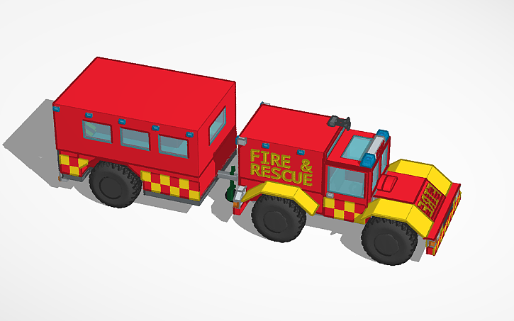 3D design Fire and rescue vehicle with trailer - Tinkercad