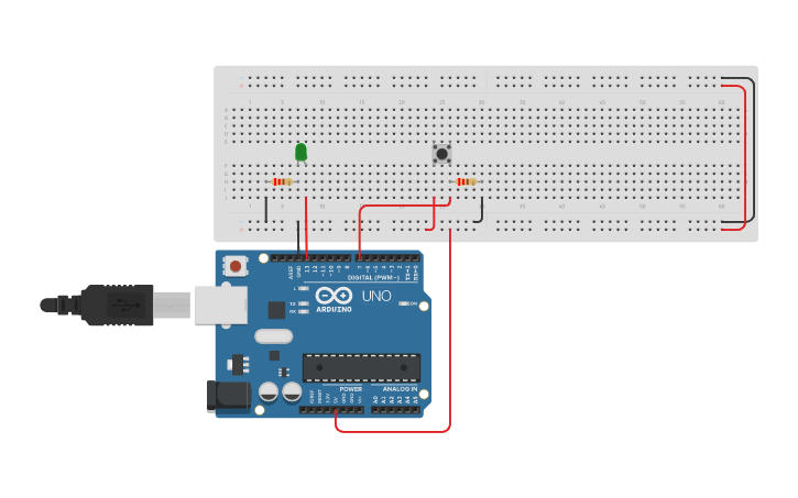 Circuit design led boton y arduino - Tinkercad