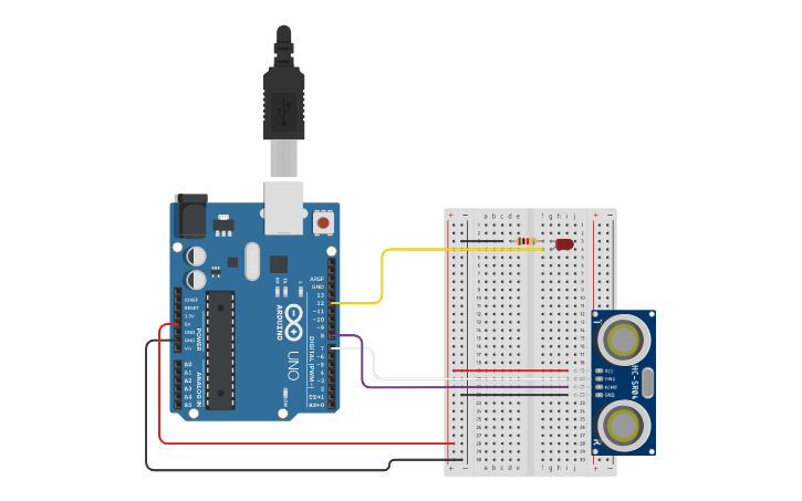 Circuit design sensor ultrassônico e led - Arduino 8 - Tinkercad Circuit design sensor ultrassônico e led - Arduino 8 - Tinkercad