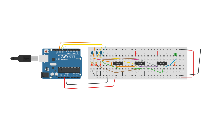 Circuit design 3 bits - Tinkercad