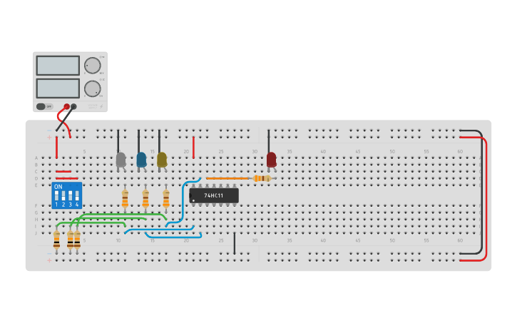 Circuit design AND 7411 - Tinkercad