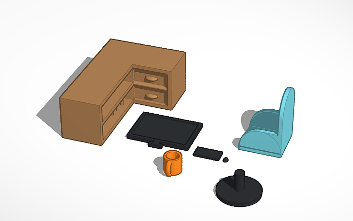 3D design desktop w/ chair | Tinkercad
