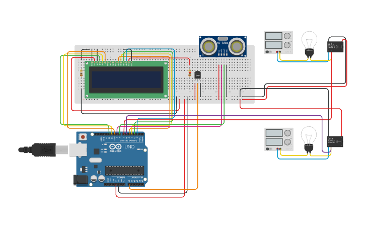 Circuit design jarak dan suhu | Tinkercad