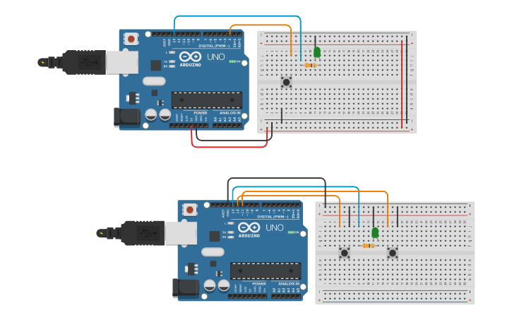 Circuit design Start-Stop Button - Tinkercad