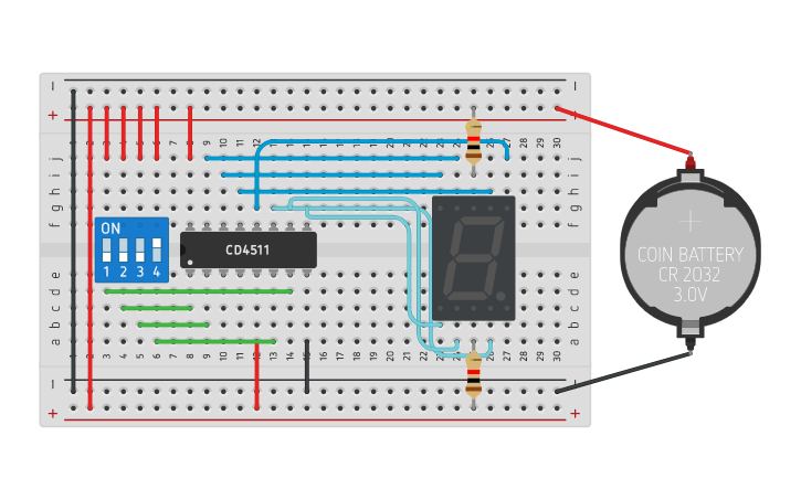 Circuit design 7-Seg Display with Encoder - Tinkercad