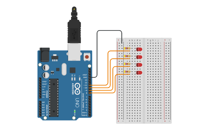 Circuit design Desafio 7 - Curso Arduino IFSPBRA | Tinkercad