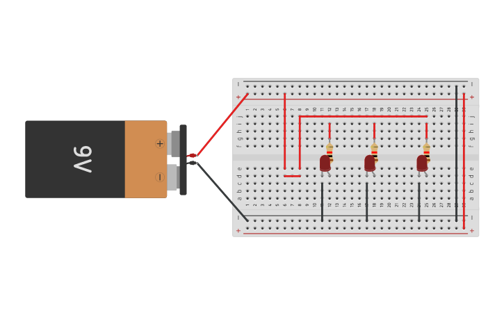 Circuit Design Encender 3 Led Tinkercad