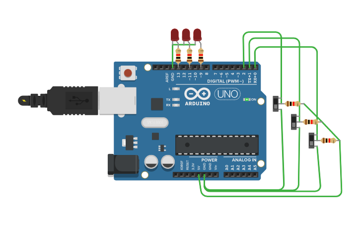 Circuit design 3 interruptores | Tinkercad