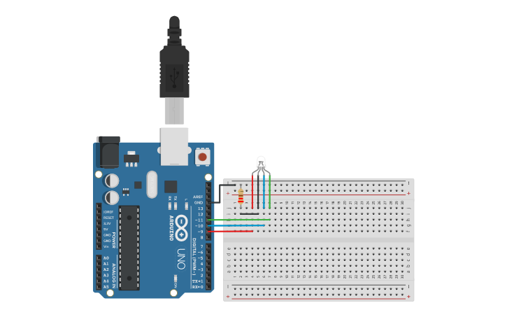 Circuit design LED RGB | Tinkercad