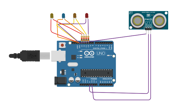 Circuit design ejercicio 1 luces led en placa arduino - Tinkercad