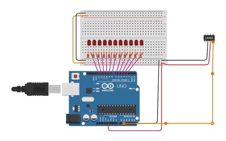 Circuit design simulador sensor de sonido - Tinkercad