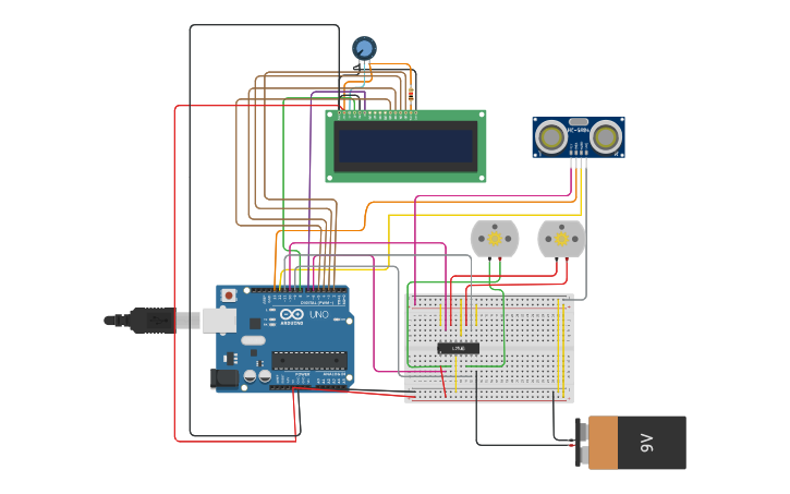 Circuit Design Obstacle Detector Circuit Ultrasonic Sensor Tinkercad