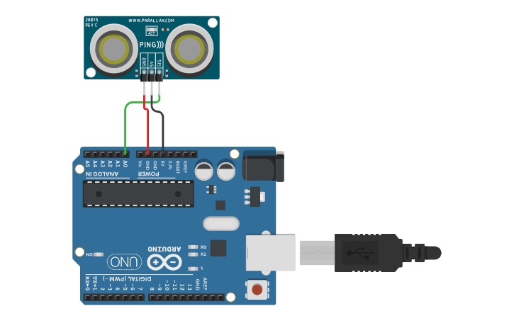 Circuit design Sensor de distancia | Tinkercad