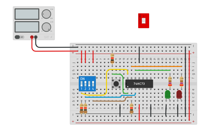 Circuit design 7473 - Flip Flop JK - Tinkercad