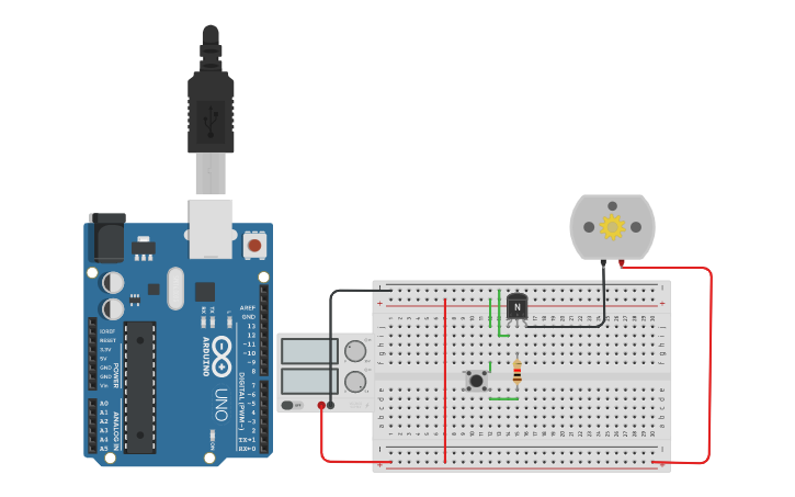 Circuit design encendido de un motor con un transistor - Tinkercad