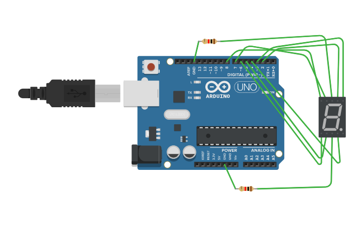 Circuit Design Seven Segment Display Using Arduino Tinkercad Circuit