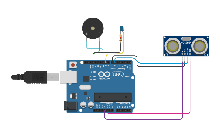 Circuit design Buzzer and led - Tinkercad