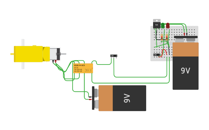 Circuit design relay motor controler | Tinkercad