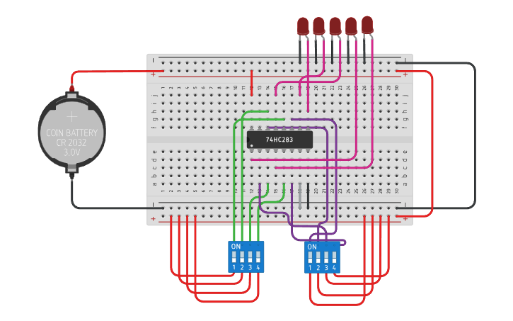 Circuit design Sumador de 4 BITS - Tinkercad Circuit design Sumador de 4 BITS - Tinkercad
