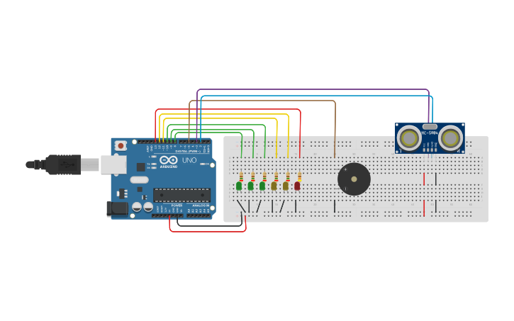 Circuit design Parking sensor - Tinkercad