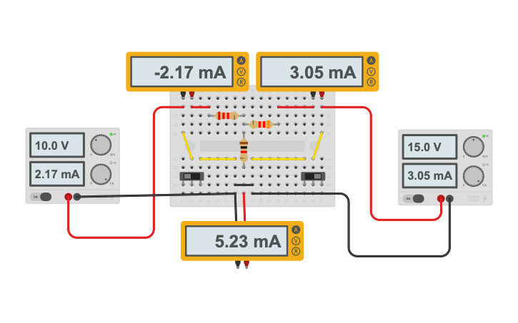 Circuit design Superposition theorem(nt mini project) - Tinkercad