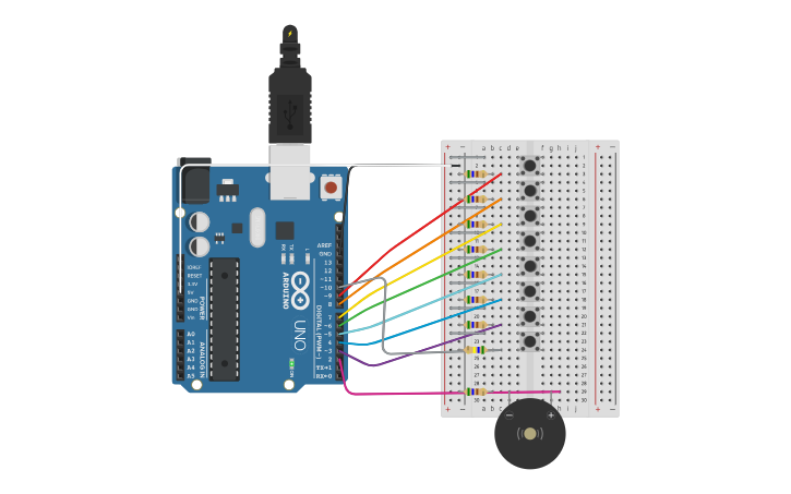 Circuit design Arduino Piano :D - Tinkercad