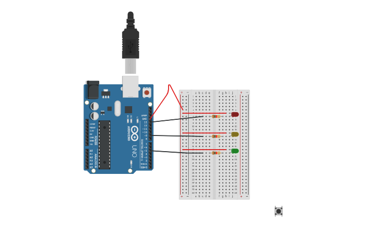 Circuit design Traffic signal with three LED - Tinkercad