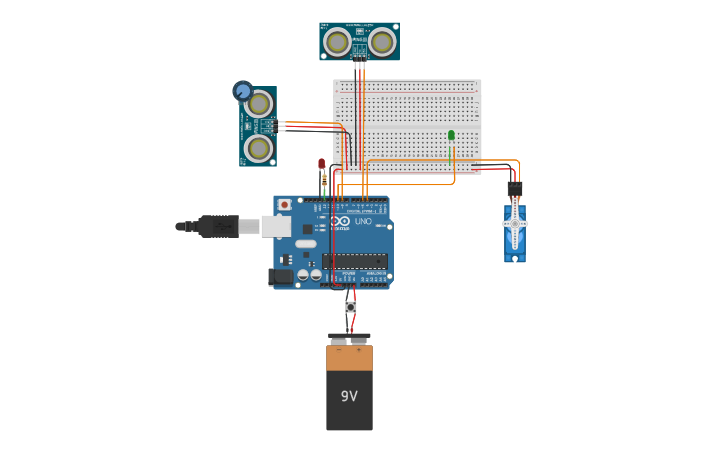 Circuit design Copy of RESEARCH SMART DUSTBIN | Tinkercad