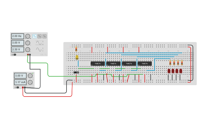 Circuit design Design and implement left shift-register. | Tinkercad Circuit design Design and implement left shift-register. | Tinkercad