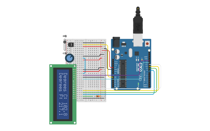 Circuit design Circuit 4B: Temp Sensor | Tinkercad