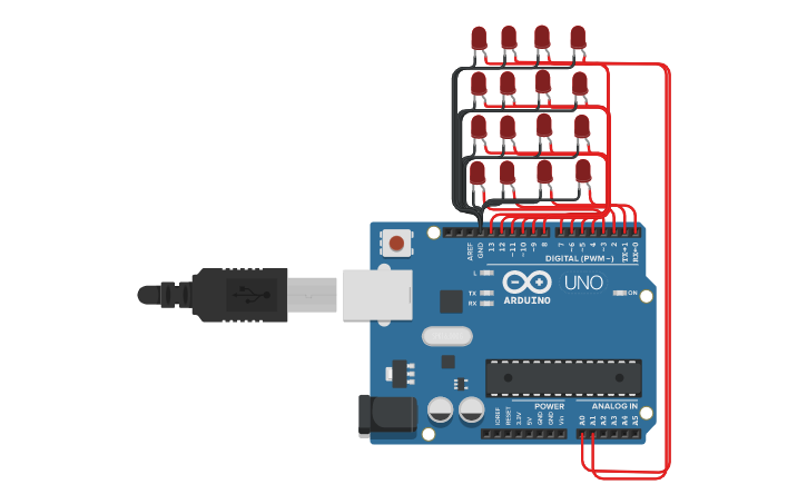 Circuit design (4x4 LED Matrix) - Tinkercad
