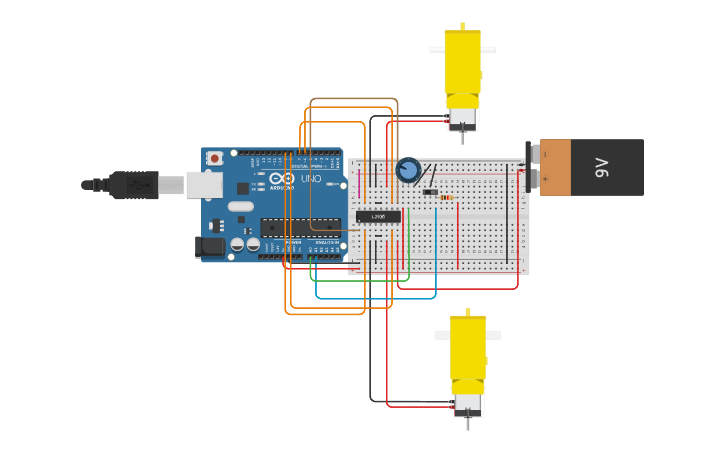 Circuit design Control de 2 motores - Tinkercad