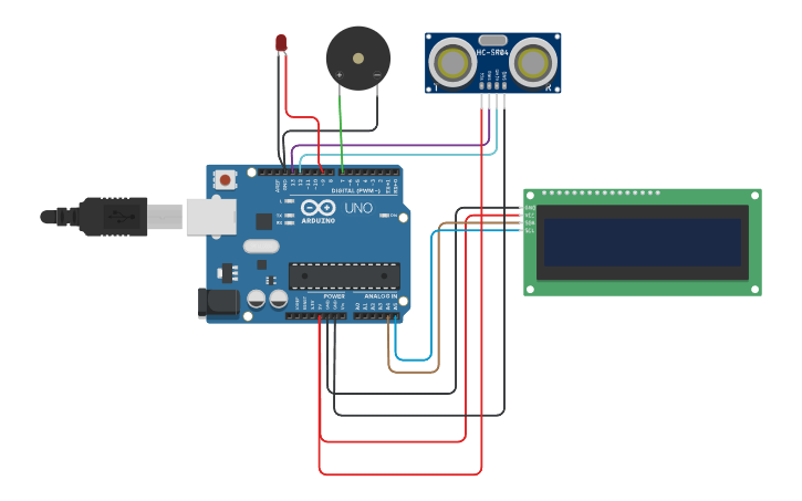 Circuit design Program 7: Ultrasonic Distance Sensors - Tinkercad