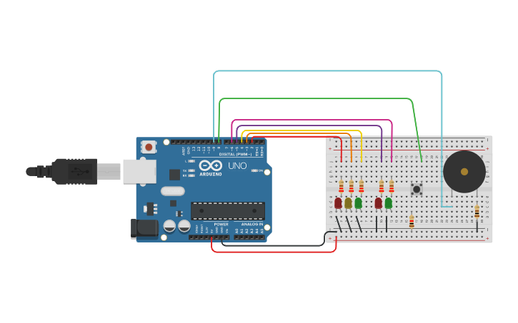 Circuit design Traffic-/pedestrian light | Tinkercad