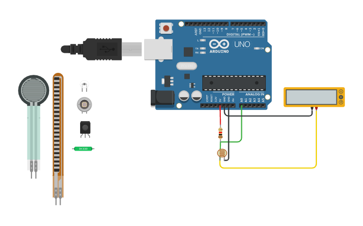 Circuit design arduino(voltage divider other sensors)) | Tinkercad