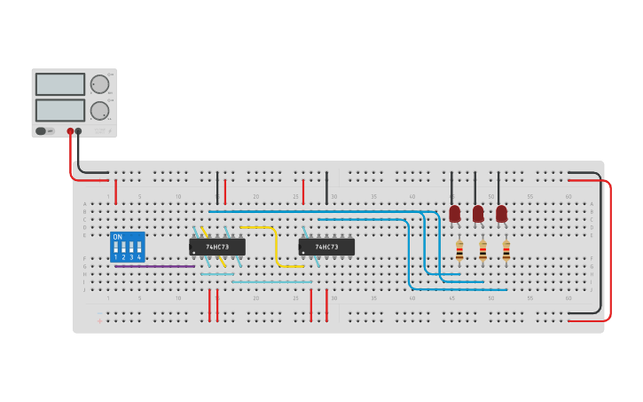 Circuit design Mod 8 asynchronous counter using jk flip flop - Tinkercad