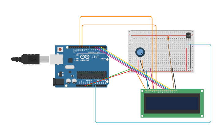Circuit design lm35 lcd sıcaklık yazdırma | Tinkercad